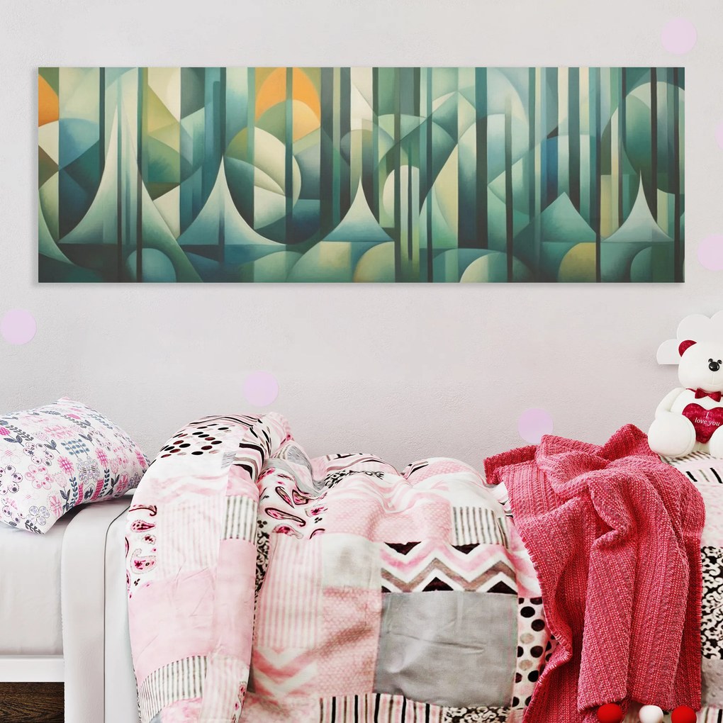 Obraz na plátně - Jehličnatý les v abstraktním stylu FeelHappy.cz Velikost obrazu: 210 x 70 cm