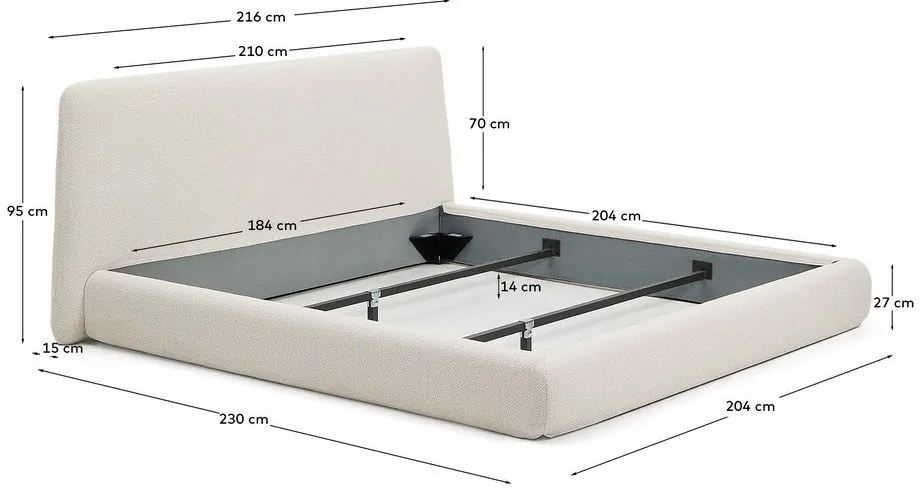 Béžová čalouněná dvoulůžková postel bez roštu 180x200 cm Martina – Kave Home