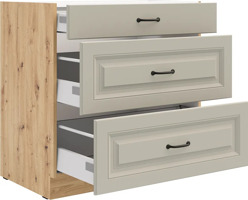 Kuchyňská linka STILO ac | 120 + 230 cm | PREMIUM BOX zásuvky | UNI dvířka | artisan/světle šedá