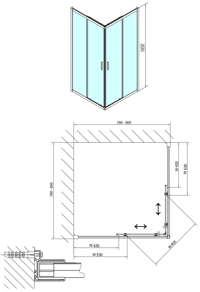 Polysan CARMEN sprchová čtvercová zástěna 800x800x1650mm, čiré sklo MD5216