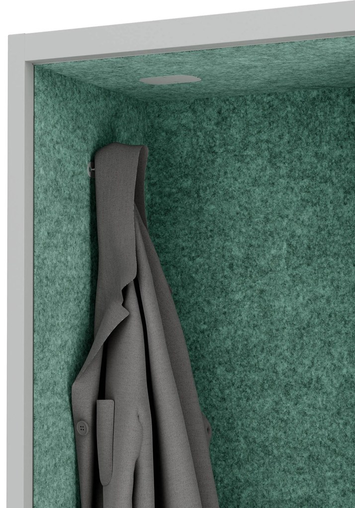 Kancelářská akustická kabina se sedátkem a USB-C portem, korpus šedý / sedák zelený, 1150 mm: SALLY MentalBox