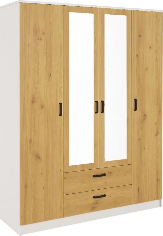 Skříň se zrcadlem 4d2s bílá / dub artisan Kami