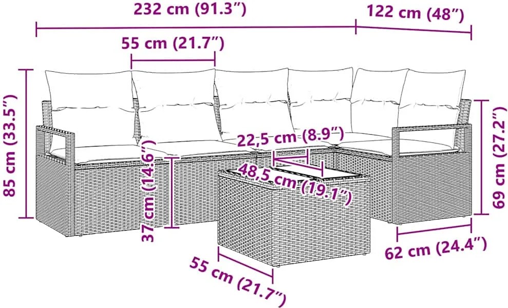 Set pohovek 6 ks Hnědá polyratan 3346394