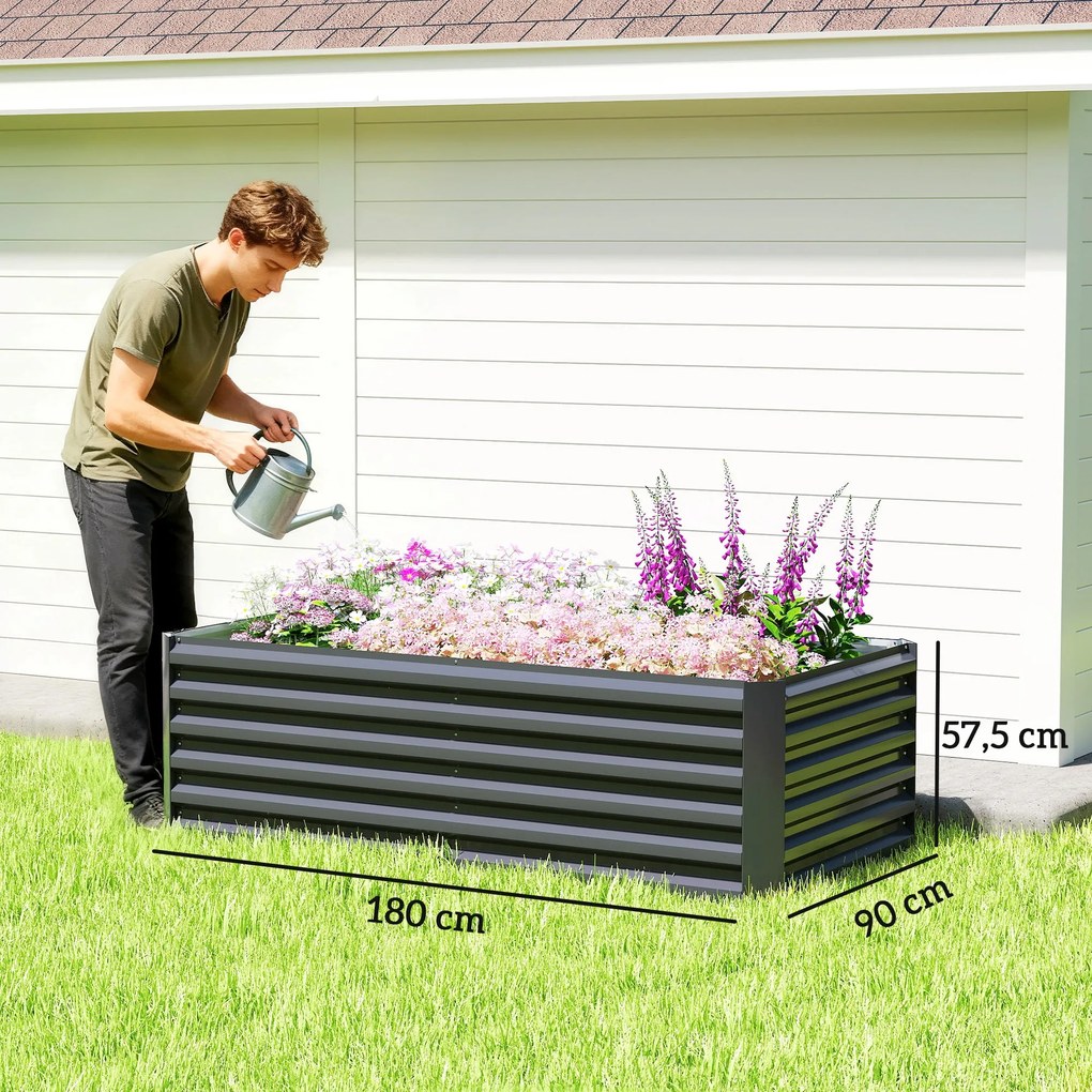 Outsunny pozinkovaný ocelový vyvýšený záhon 180 x 90 x 57,5 cm — hluboký květináč s výztužnými tyčemi a otevřeným dnem, odolný proti povětrnostním vl…