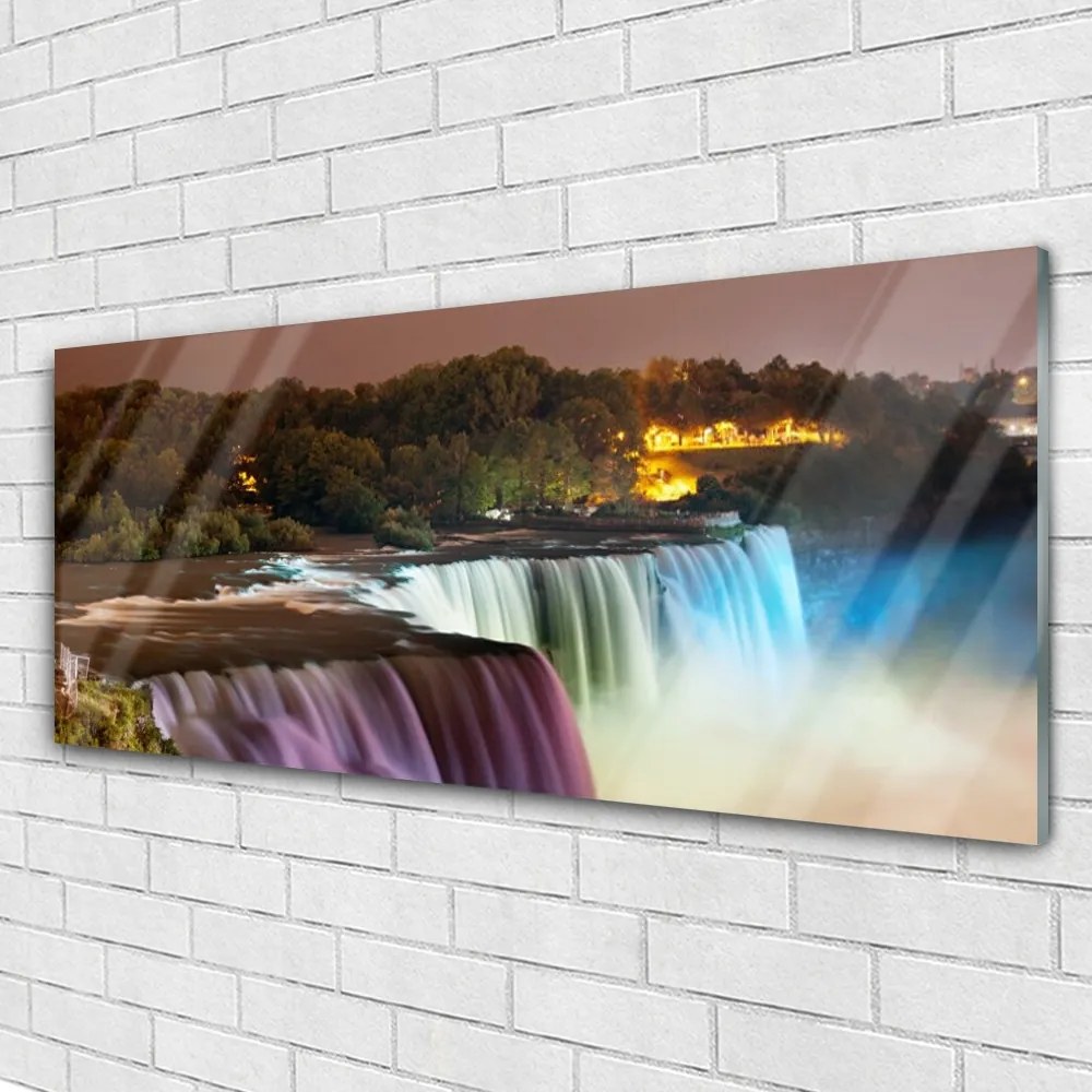 akrylový obraz Les Vodopád Příroda 125x50 cm