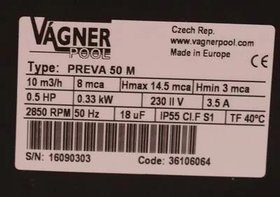 Vagnerpool Bazénové čerpadlo Preva 50 - 230V, 9 m3/h, 0,33 kW