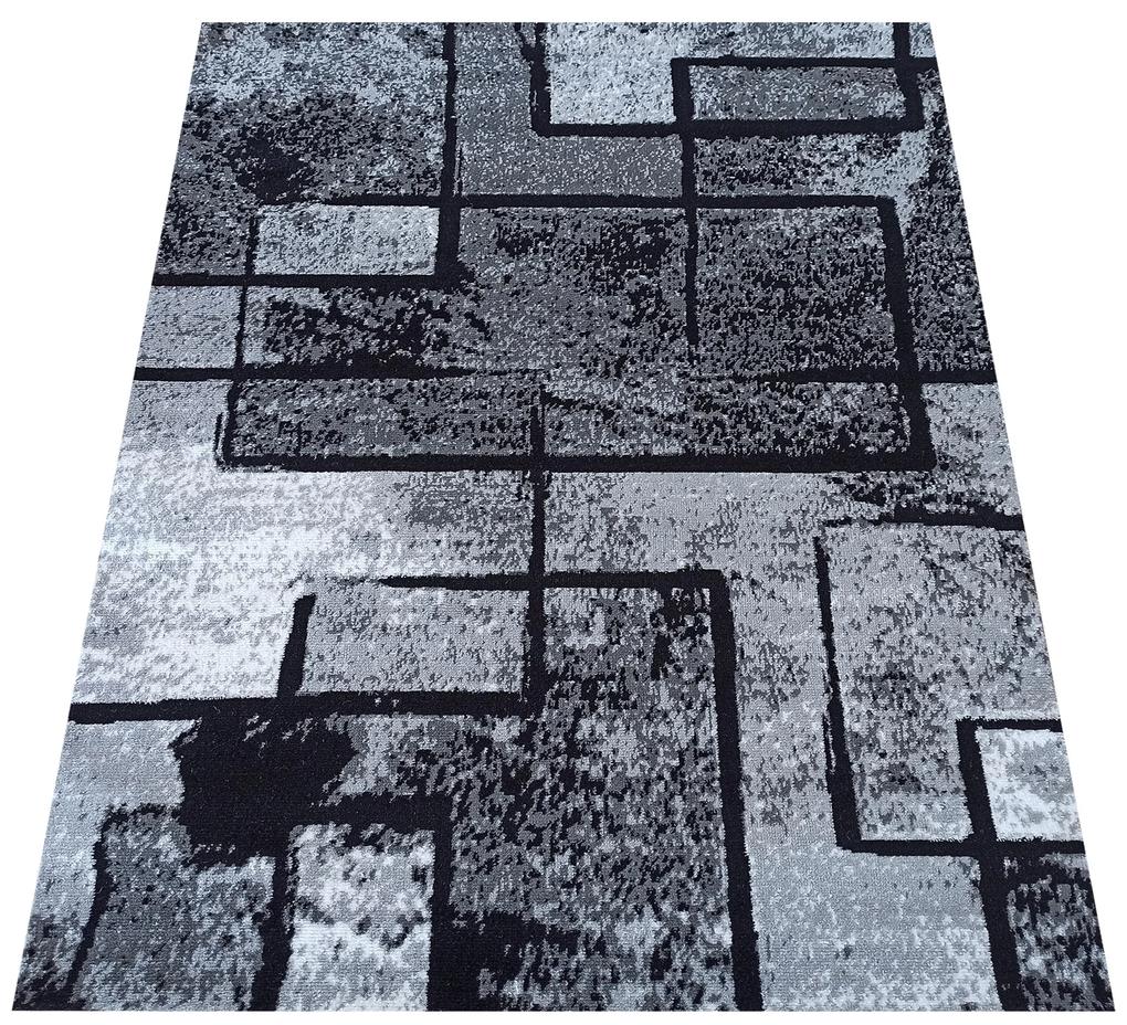 Moderní kusový koberec Soho 15 Geometrický šedý černý Rozměr: 120x170 cm