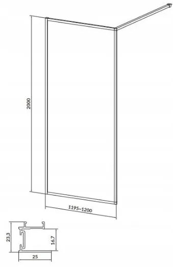 Cersanit Larga, Walk-In sprchová zástěna 120x200 cm, 8mm průhledné sklo, chromový profil, S932-137