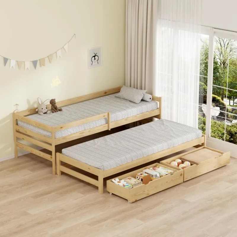 Postel s přistýlkou a úložným prostorem, 90x200, přírodní, ELARA Kondela 0000412691