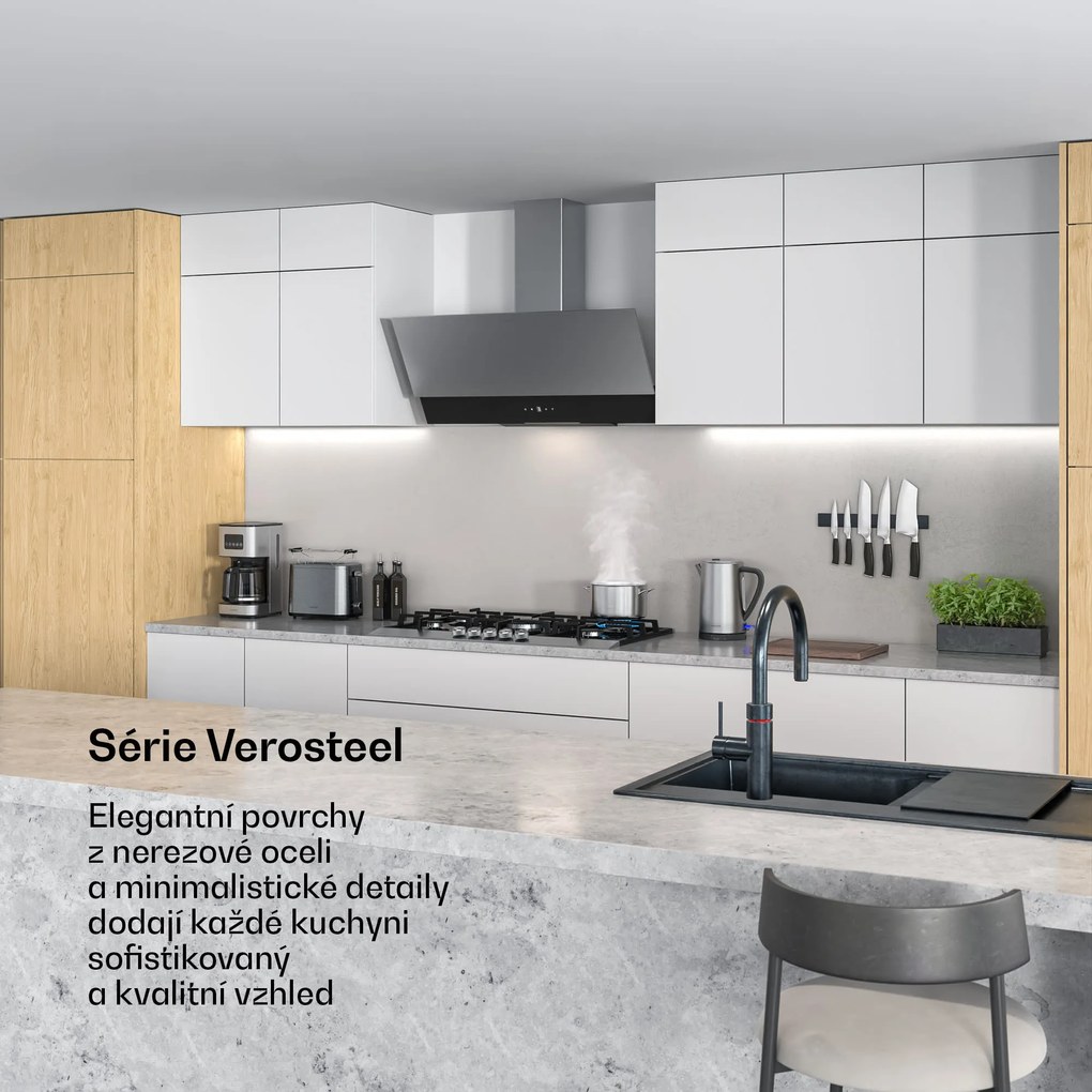Klarstein Verosteel digestoř | Elegantní, minimalistická, výkonná | Třída energetické účinnosti A++ | 624 m³/h | 90 cm