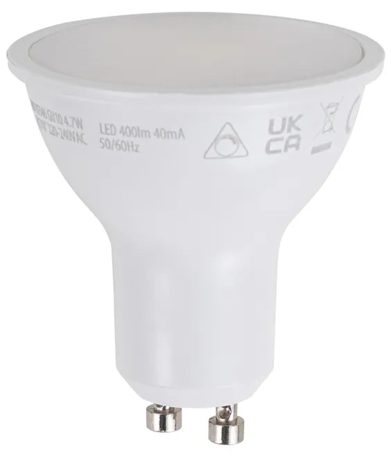 Chytrá LED žárovka GU10 50 mm s možností stmívání, opálová, RGBW, 4,7 W, 400 lm, 2700–6500 K