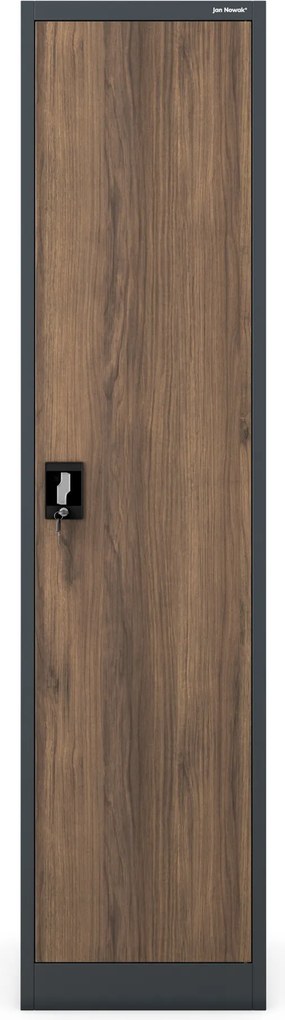 Kovová kancelářská skříň na spisy a dokumenty, antracit/ořech, 450x1850x400 mm: ALEX Eco Design