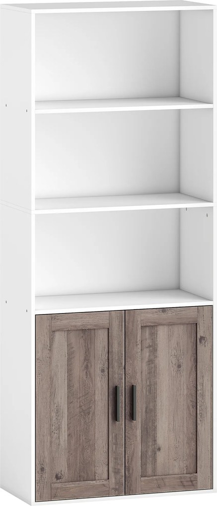 HOMCOM Knihovnička úzká Knihovnička s dveřmi Otevřené police a skříň 60x30x149,5 cm Bílá a hnědá