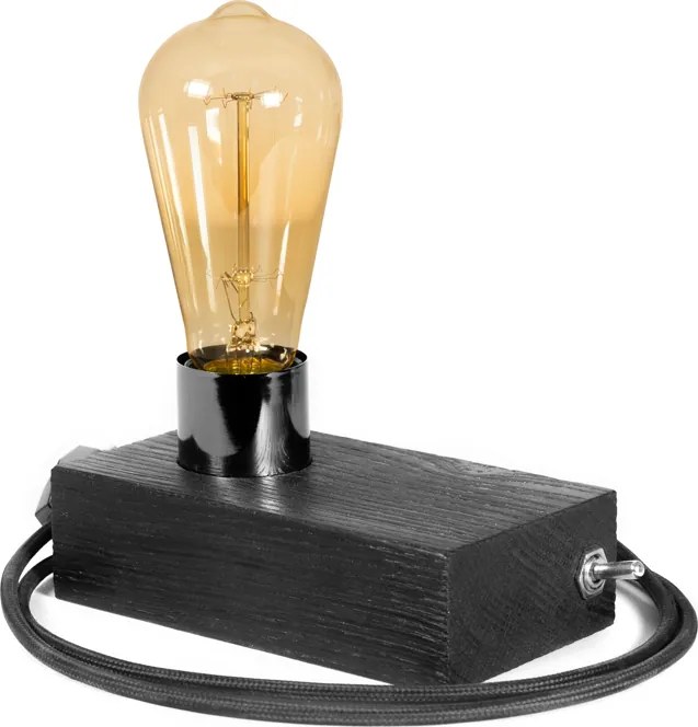 Noční Lampa Stolní Edison Černá Dubová 16x9 CM Retro Žárovka E27 40W