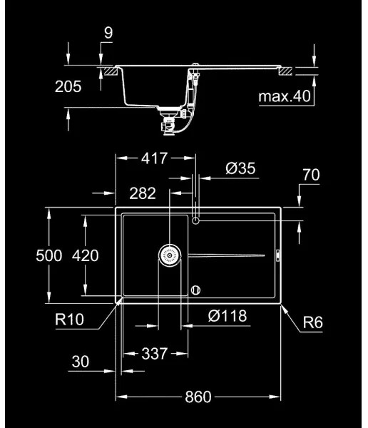 GROHE 31640AP0 - Kompozitní dřez K400 860 × 500 mm granit/černá