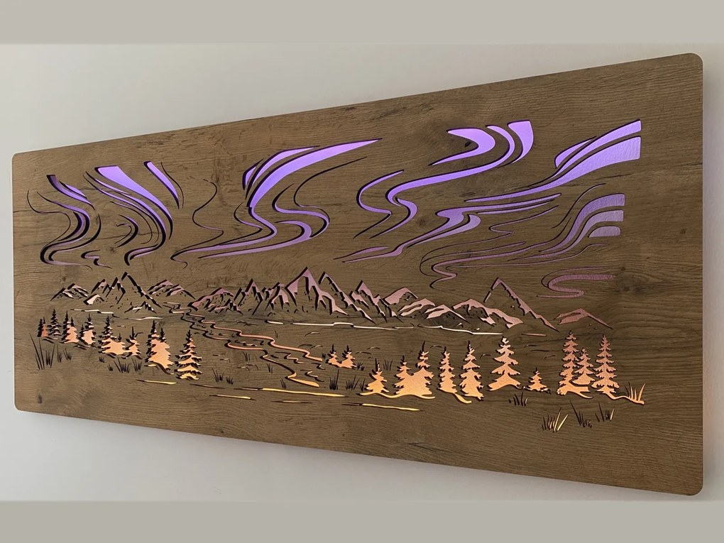 Li-Go "Polární záře" světelný RGBW obraz 230V 120x50 cm provedení povrchu: dub světlý
