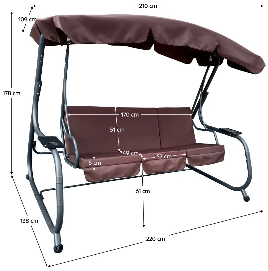 Kondela Zahradní houpačka, hnědá/tmavě šedá, EILANA