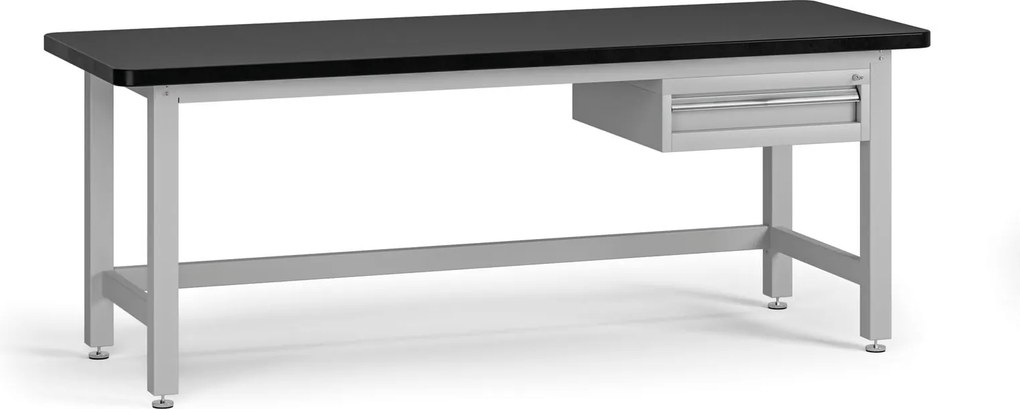 Profesionální dílenský stůl G4, 1 zásuvka, deska MDF + PVC,  2100 x 750 x 800 mm, šedá