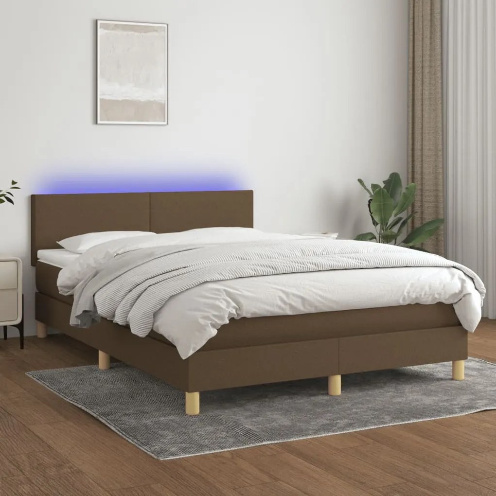 Box spring postel s matrací a LED tmavě hnědá 140x200 cm textil 3133560