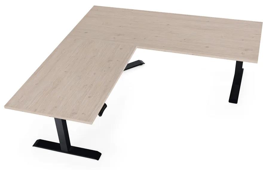 Výškově nastavitelný stůl OfficeTech Angle, 180 x 200 cm, černá podnož, dub