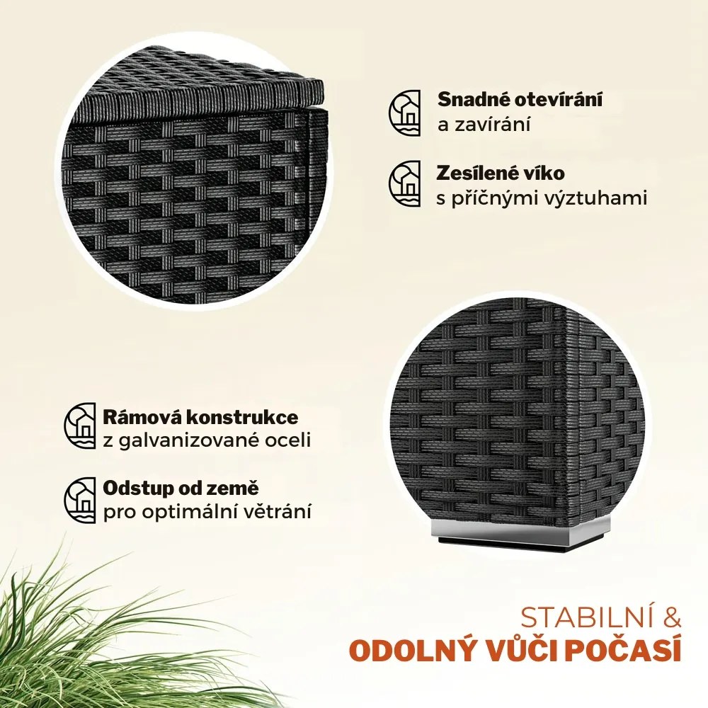 Polyratanový úložný box RICCO, 318L, 75x75x70 cm, černá Casaria