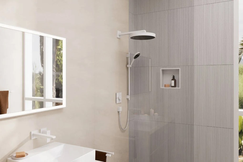 Hansgrohe Rainfinity, sprchová sada 130 3jet s tyčí S Puro 65 cm, bílá matná, HAN-28745700