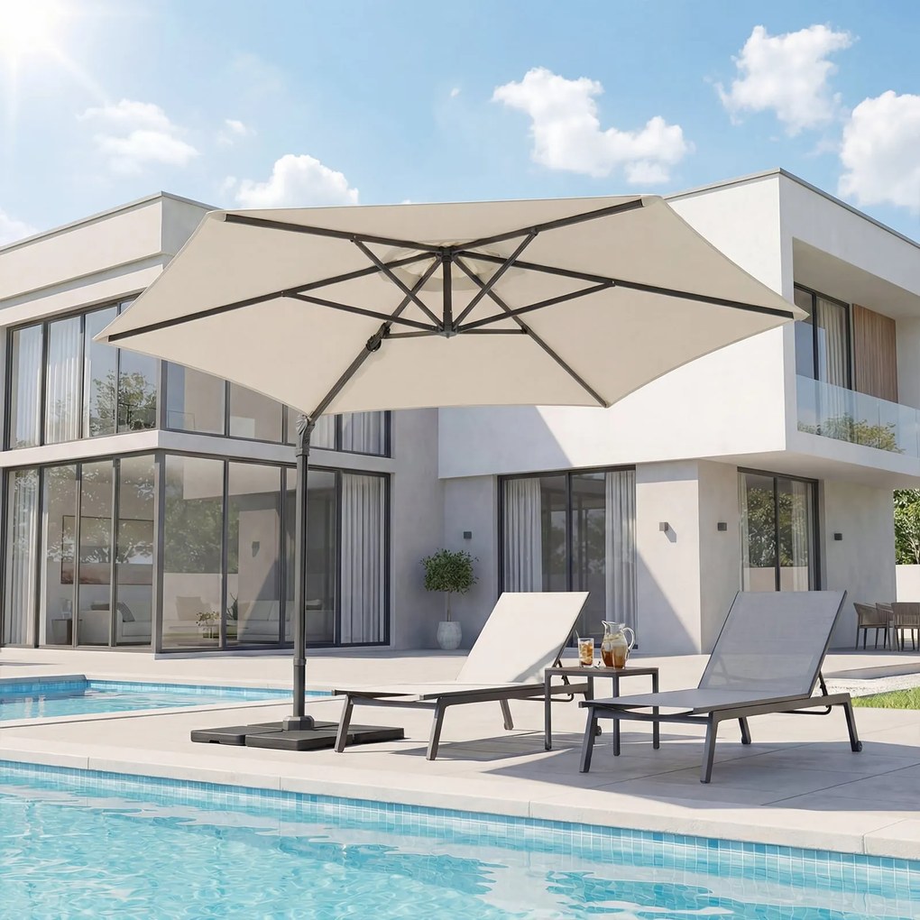 Costway 3 m slunečník s 360° rotací ventilační otvor křížová základna klika