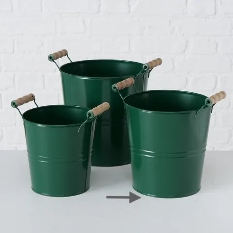 Plechový květník s uchy zelený 21 cm - střední