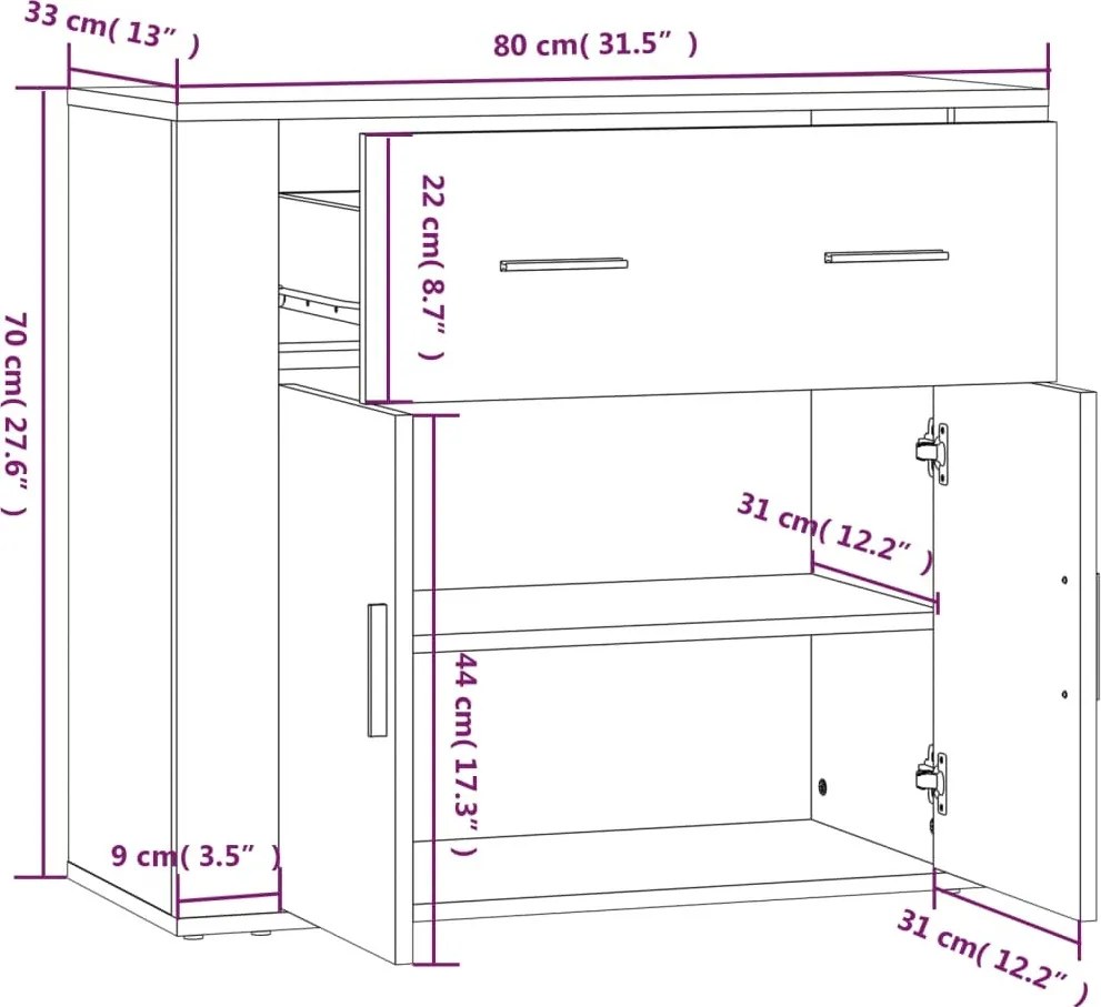 vidaXL Příborník 80x33x70 cm kompozitní dřevo [816572] Barva: dub sonoma