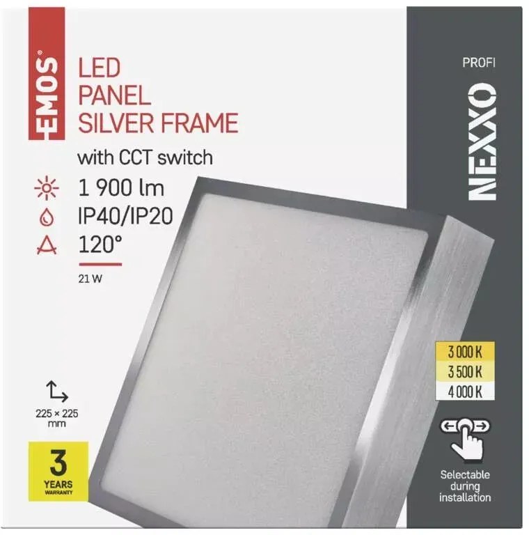 Emos lighting LED přisazený panel NEXXO 22,5cm, 21W, CCT, čtvercový Barva: Stříbrná