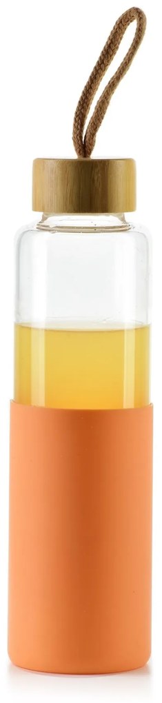 Skleněná láhev Hollie Orange 600 ml bambusové víko