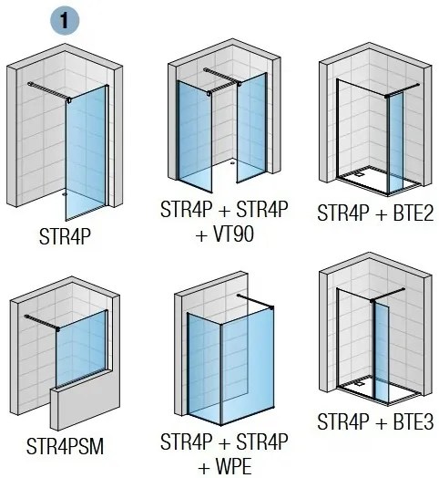 Ronal (Sanswiss) Ronal, WALK-IN EASY pevná stěna samostatná s vyrovnávacím profilem STR4P, sklo: 20 Parsol šedá Šířka: 140 cm, Sklo: 20 Parsol šedá, Barva povrchu: 06 černá matná