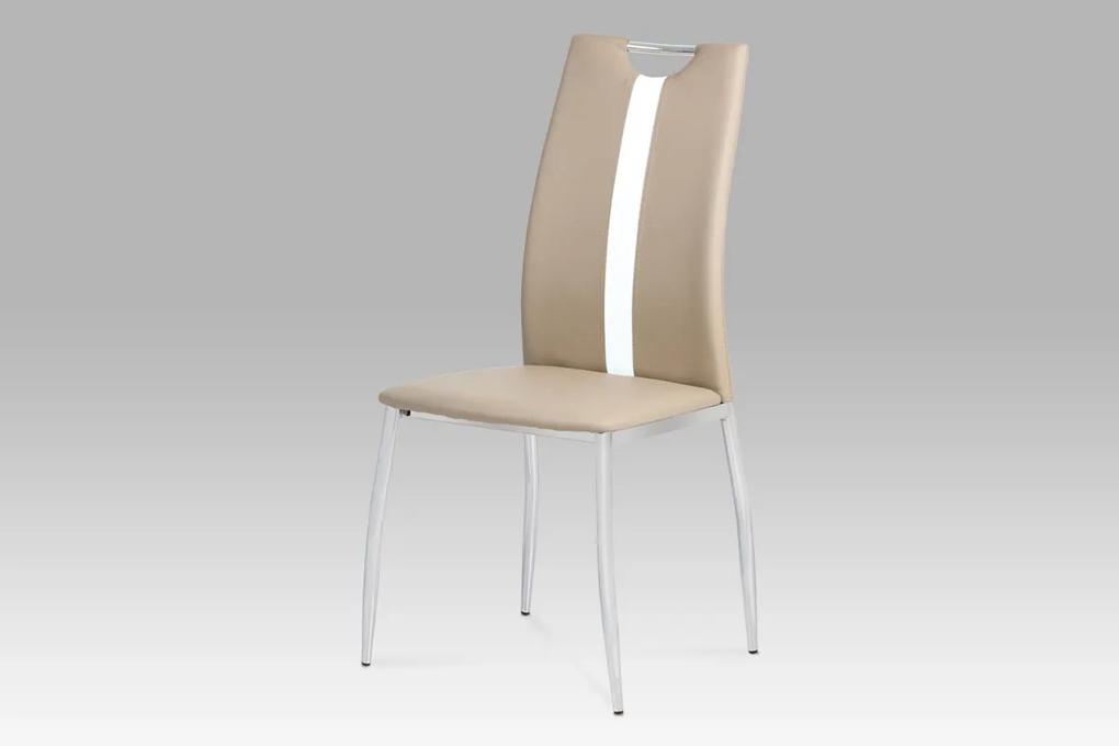Artium Jídelní židle koženka cappuccino / chrom - AC-1296 CAP