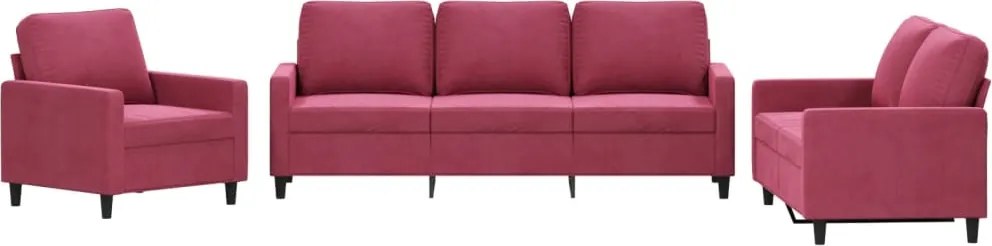 3dílná sedací souprava s poduškami vínová samet 3201480