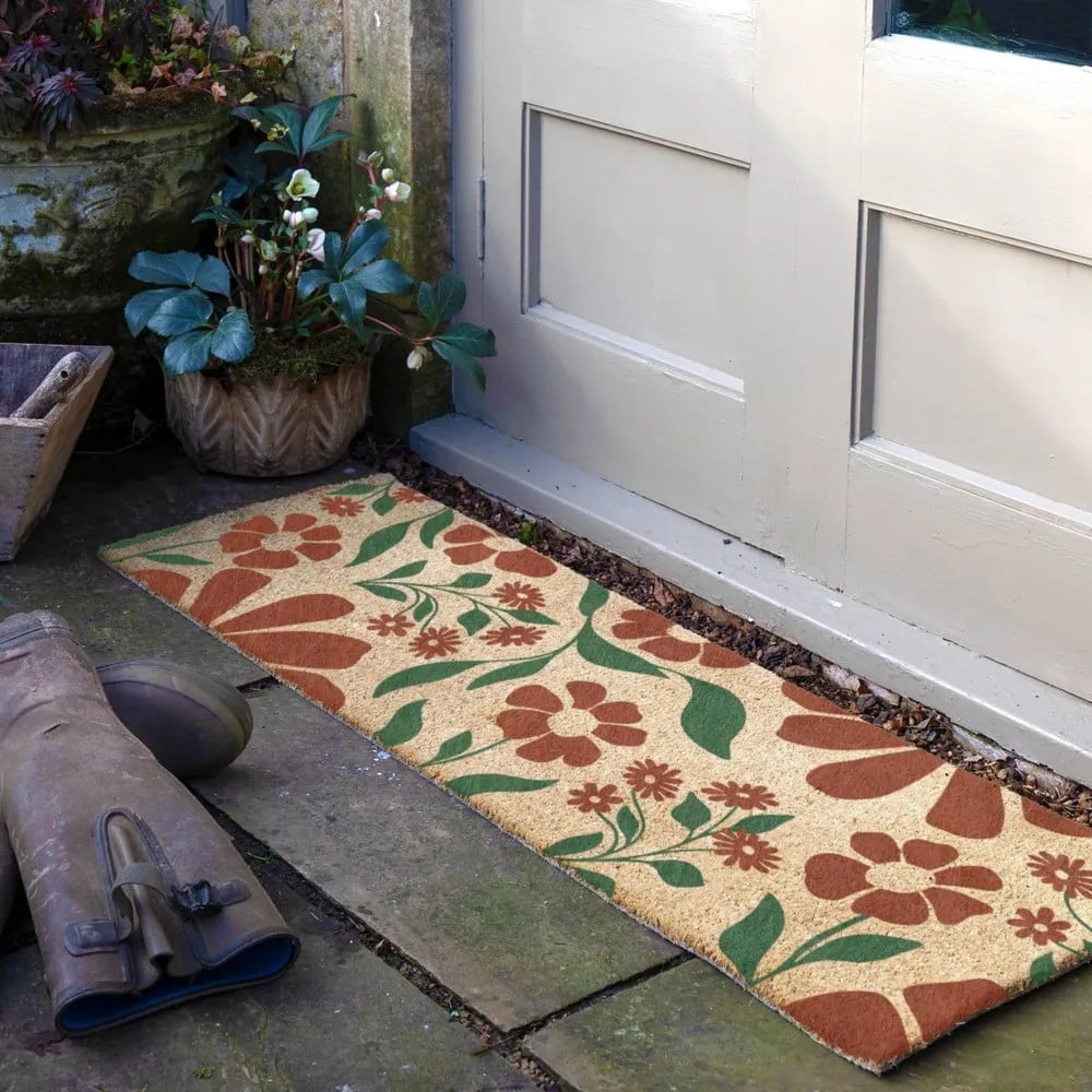 Rohožka z kokosového vlákna 40x120 cm Red & Green Floral – Artsy Doormats