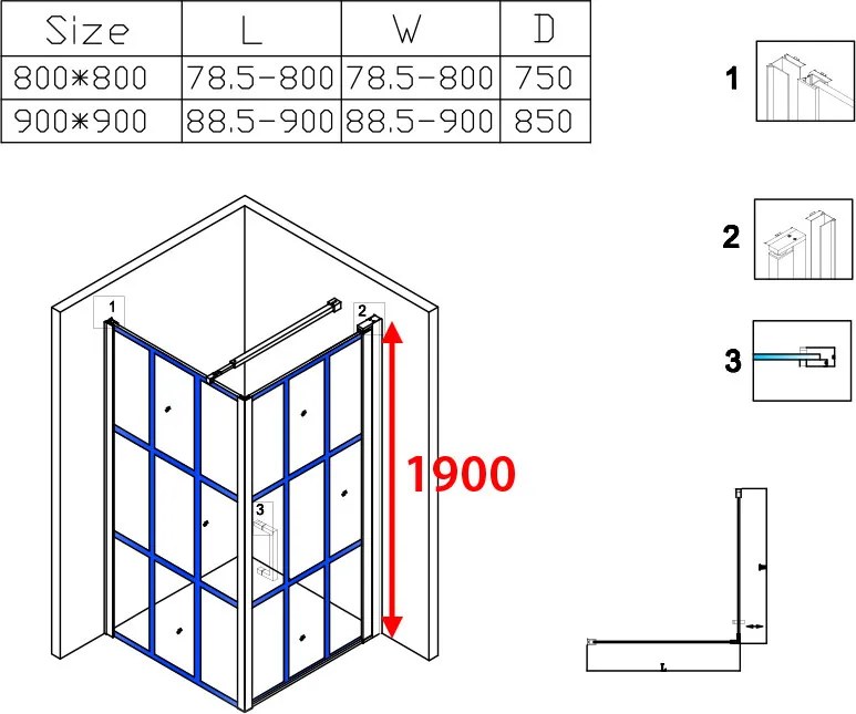BPS-koupelny Čtvercový sprchový kout HYD-SK13B 90x90 černá/transparent - bez vaničky