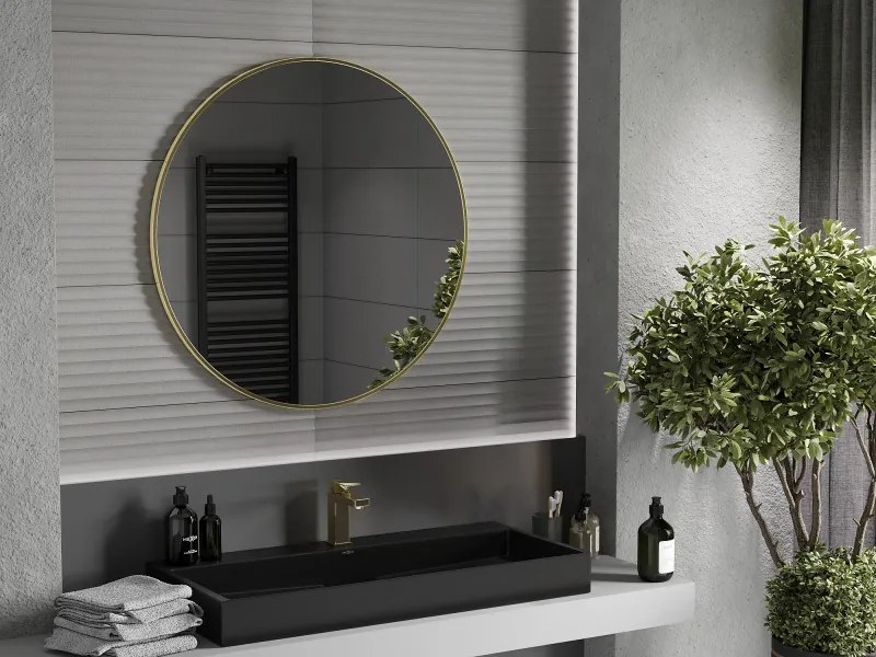 Mexen Loft, kulaté koupelnové zrcadlo 90 cm, barva rámu zlatá lesklá, 9850-090-090-000-50