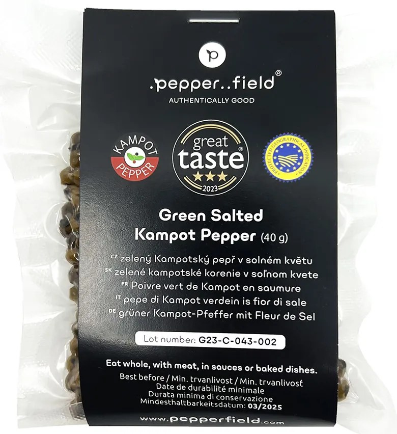 Pepperfield Zelený Kampotský pepř v solném květu malý, 40 g GREEN-SALTED-40