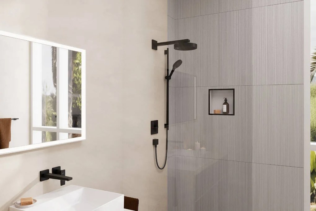 Hansgrohe Rainfinity, sprchová sada 130 3jet s tyčí S Puro 90 cm, černá matná, HAN-28743670