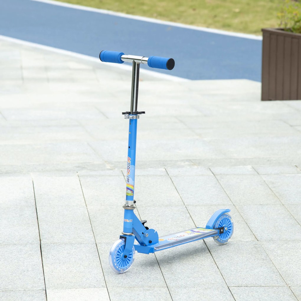 HOMCOM Dětská koloběžka s LED koly, 124 mm kolečka, skládací, výškově nastavitelná, s hudbou, zadní brzda, modrá