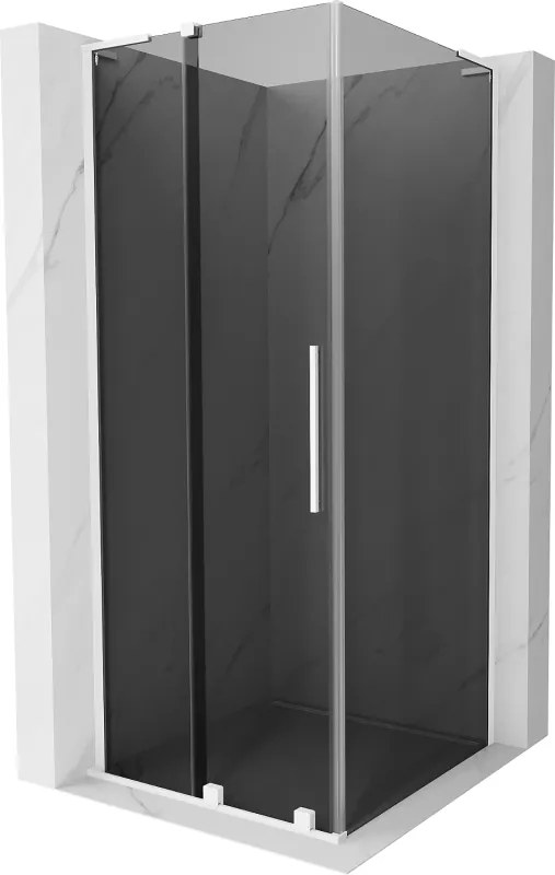 Mexen Velar L, sprchový kout s posuvnými dveřmi 90 x 90 cm, 8mm šedé sklo, bílá matná, 871-090-090-43-20