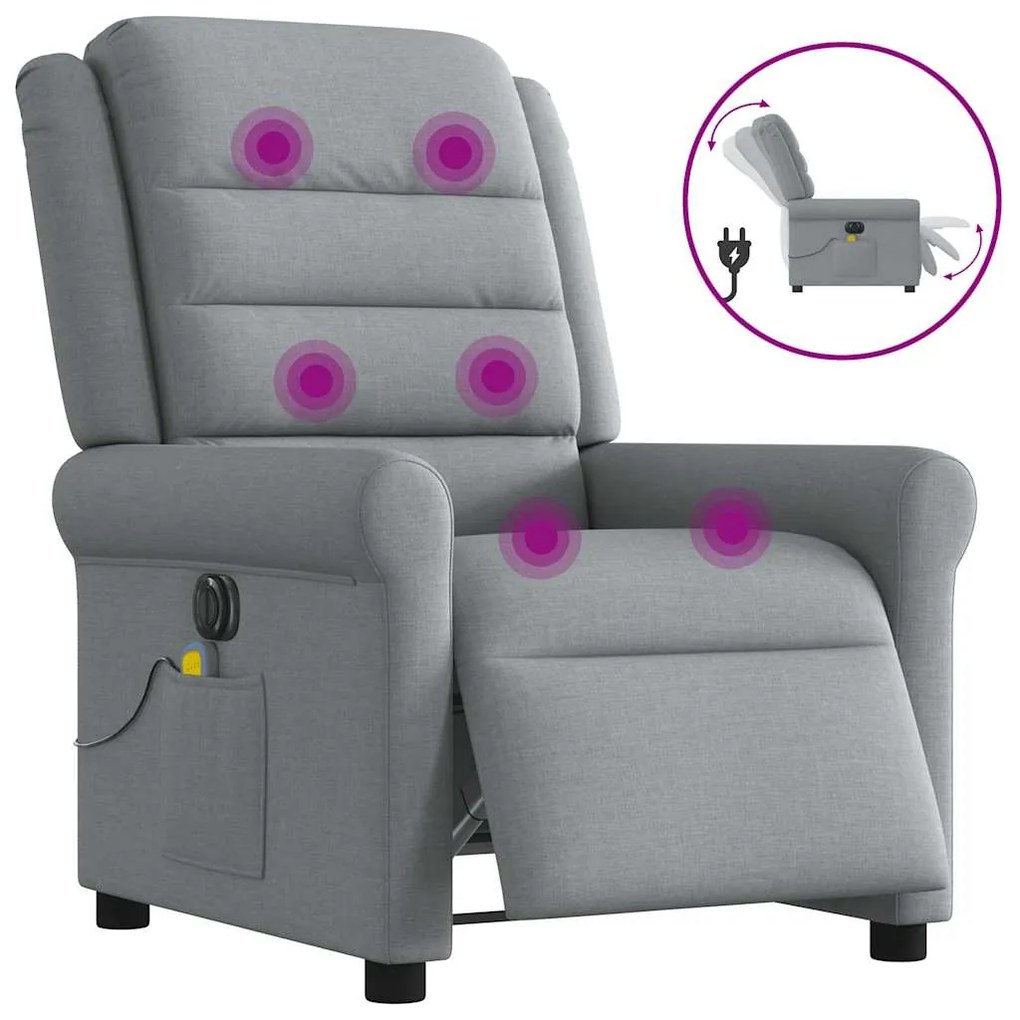 Elektrické masážní polohovací křeslo světle šedé textil 3303304