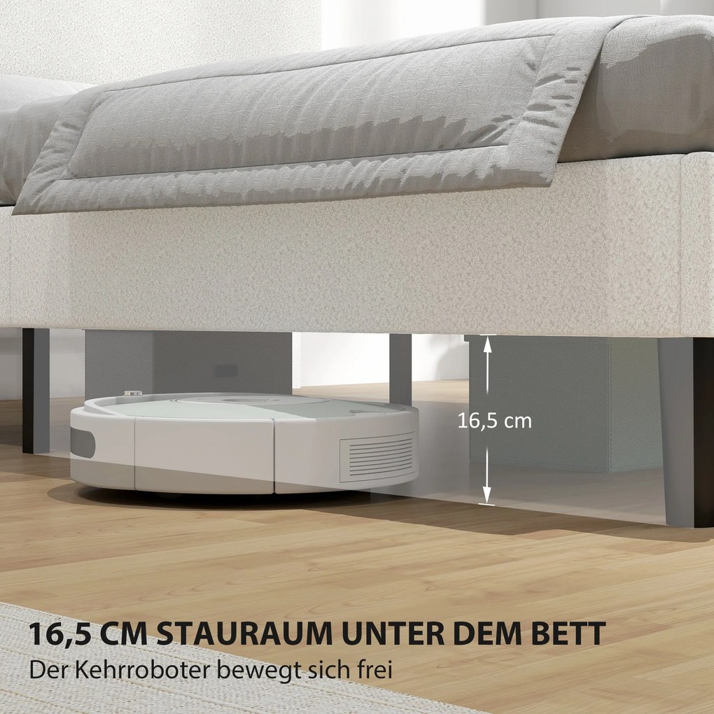 HOMCOM čalouněná postel 140 x 200 cm s polstrovaným čelem z teddy fleecu — kovový rám, bílá