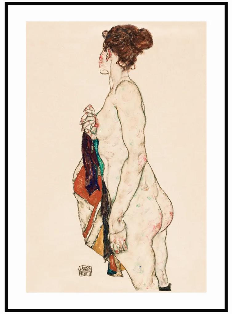 Plakát Egon Schiele - Stojící nahá žena se vzorovaným županem 40 x 50 cm