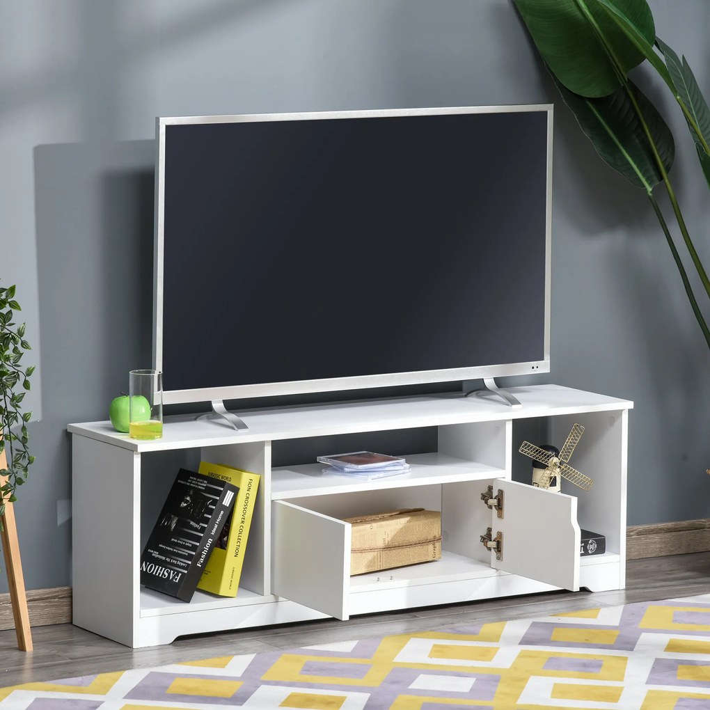 HOMCOM TV Stánek pro TV do 42" Moderní TV Stánek s Dvojitými Dveřmi a 3 Otevřenými Přihrádkami 120x30x41cm Bílý