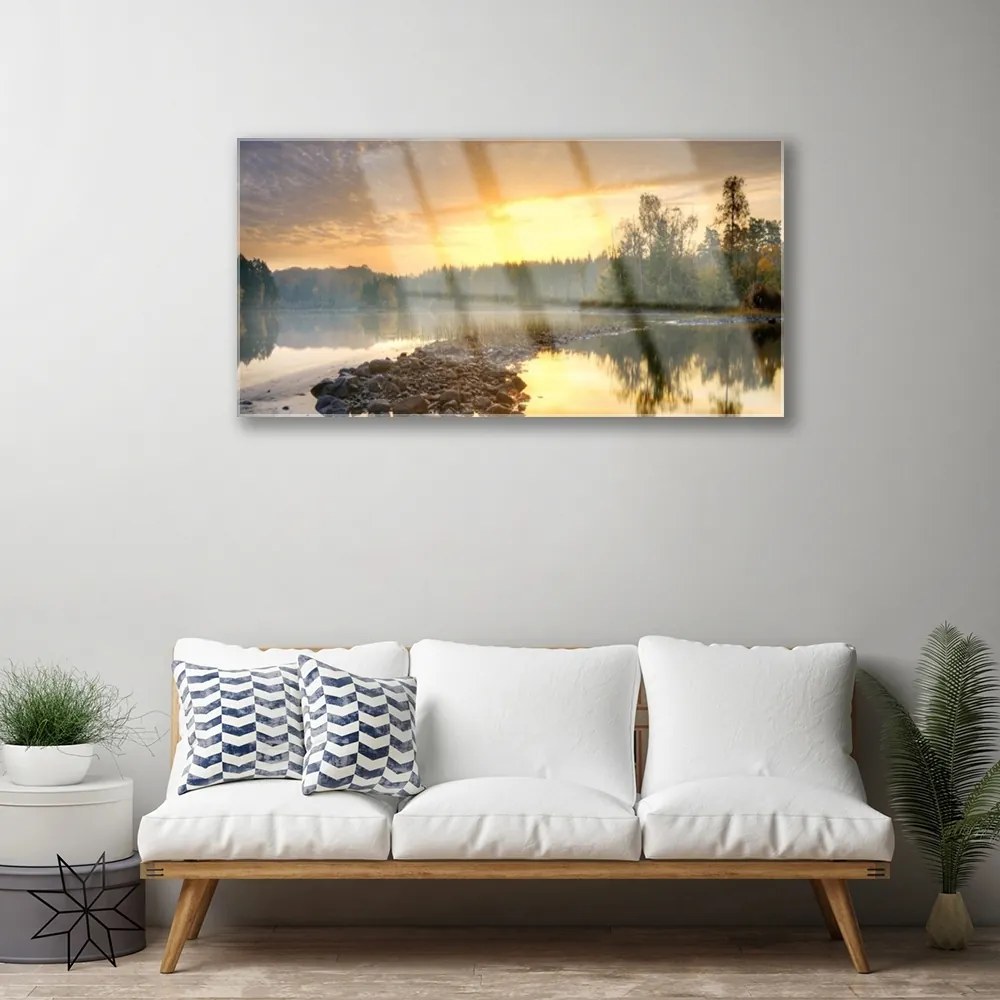 akrylový obraz Jezero Kameny Krajina 100x50 cm