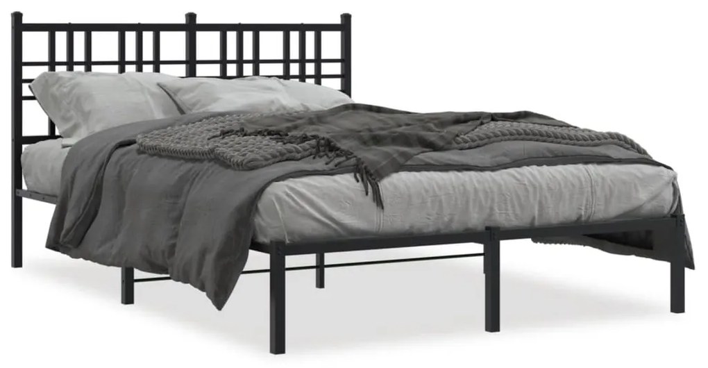 Kovový rám postele s čelem černý 120 x 190 cm - Default Title