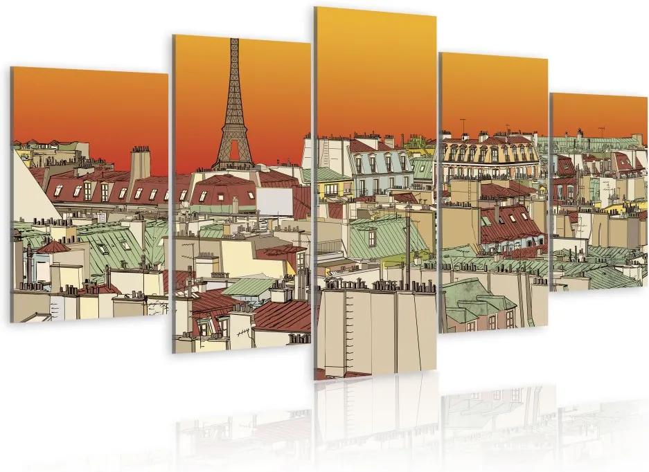 Obraz na plátně Bimago - Parisian sky in orange colour 100x50 cm