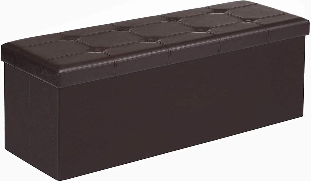 Puf, skládací úložná lavice otoman 120l, 110 x 38 x 38 cm, hnědý