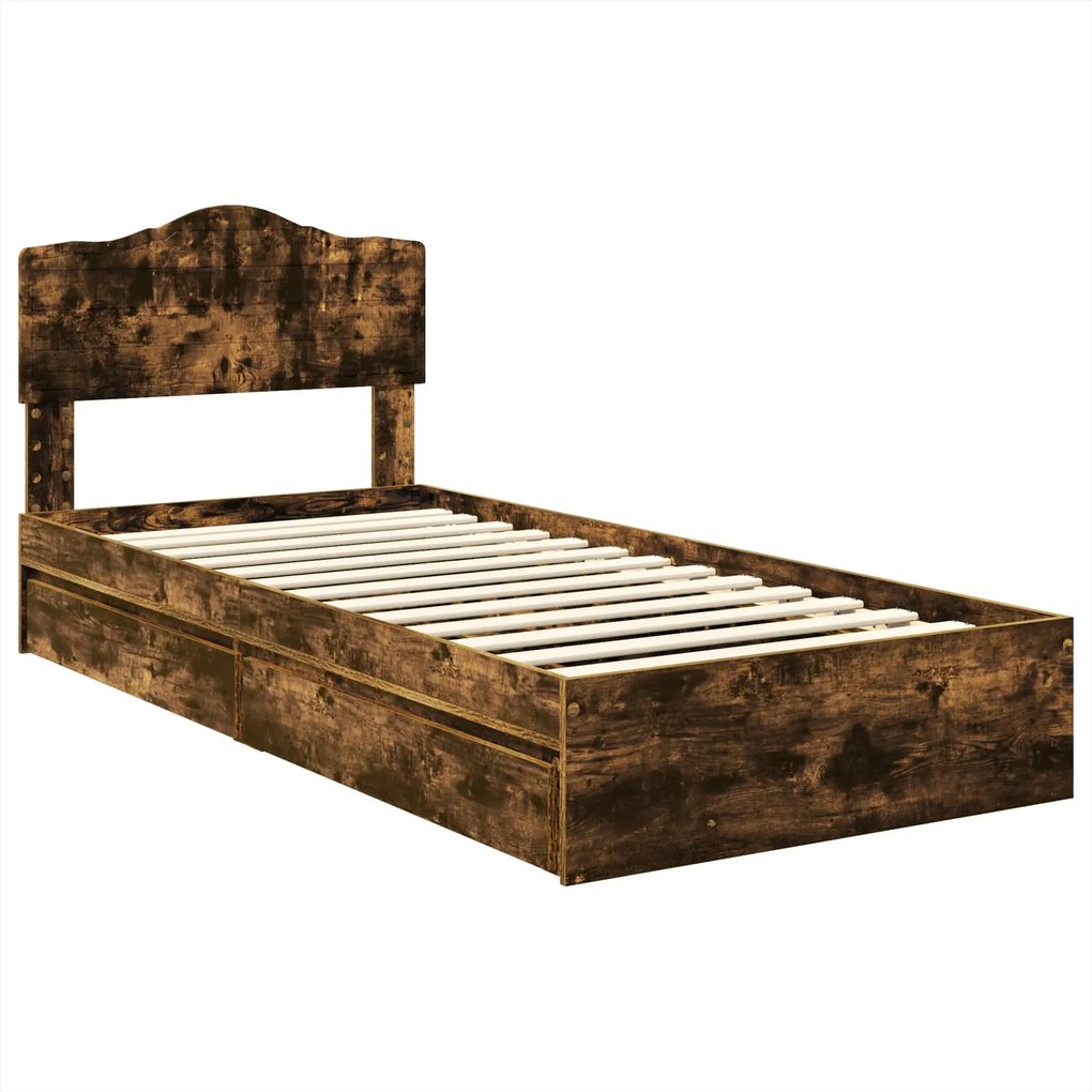 Postel s úložným prostorem se zásuvkou Kouřový dub 90 x 190 cm 3413142